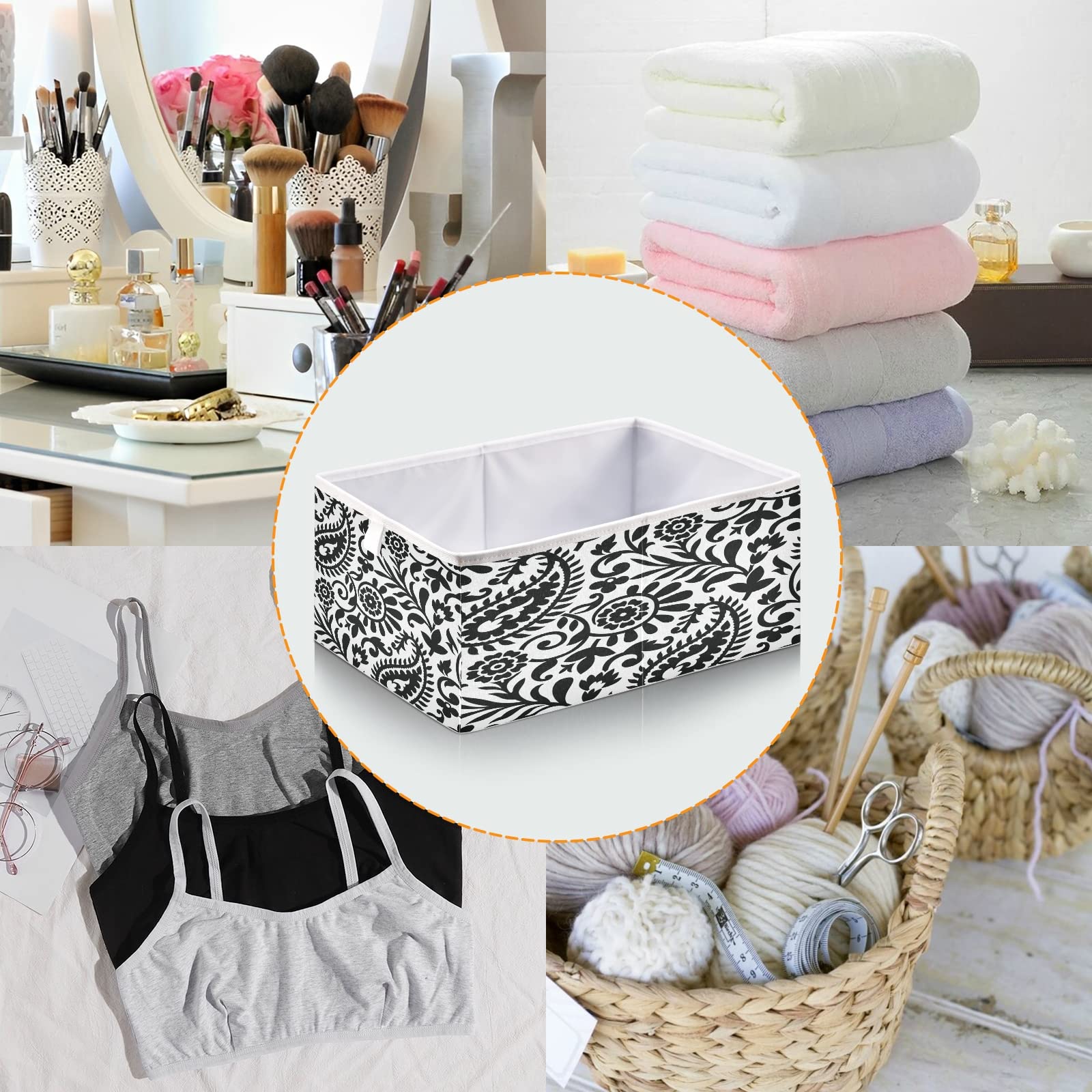 Blueangle Black and White Pattern Rectangle Storage Bin, 15.8 x 10.6 x 7 in, Large Collapsible Organizer Storage Basket for Home Décor(42)