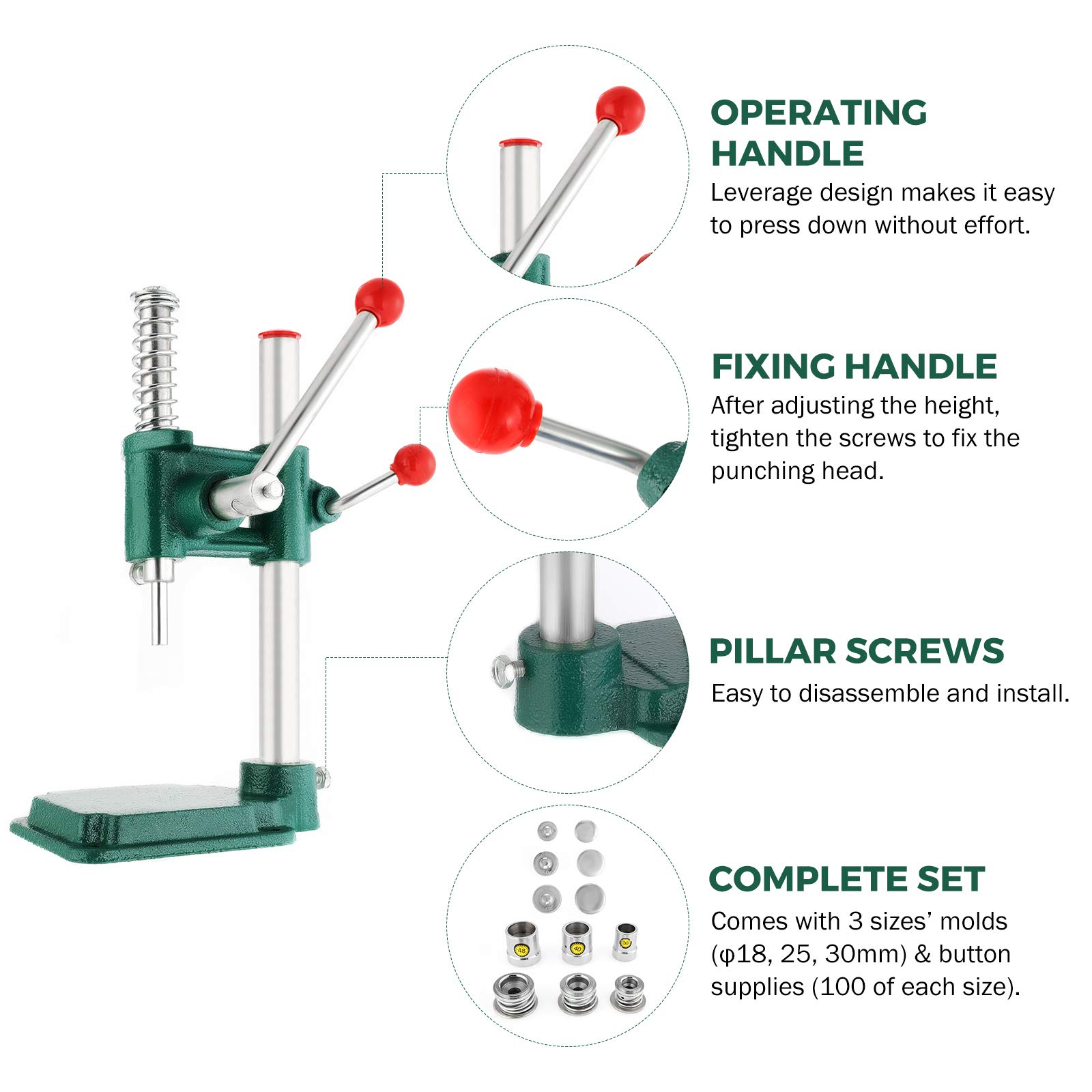 BEAMNOVA Fabric Button Maker Kit Punch Press Cloth Button Cover Making Machine DIY Tools 3 Sizes Die Set 18,25,30mm & 300 Button Supplies