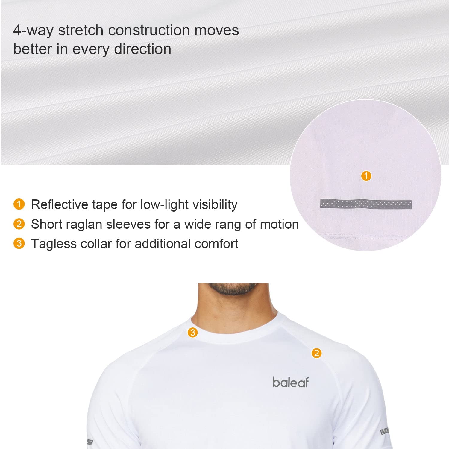 BALEAF Men's Running Shirts Workout Short Sleeve Athletic Gym T-Shirt Quick Dry White M