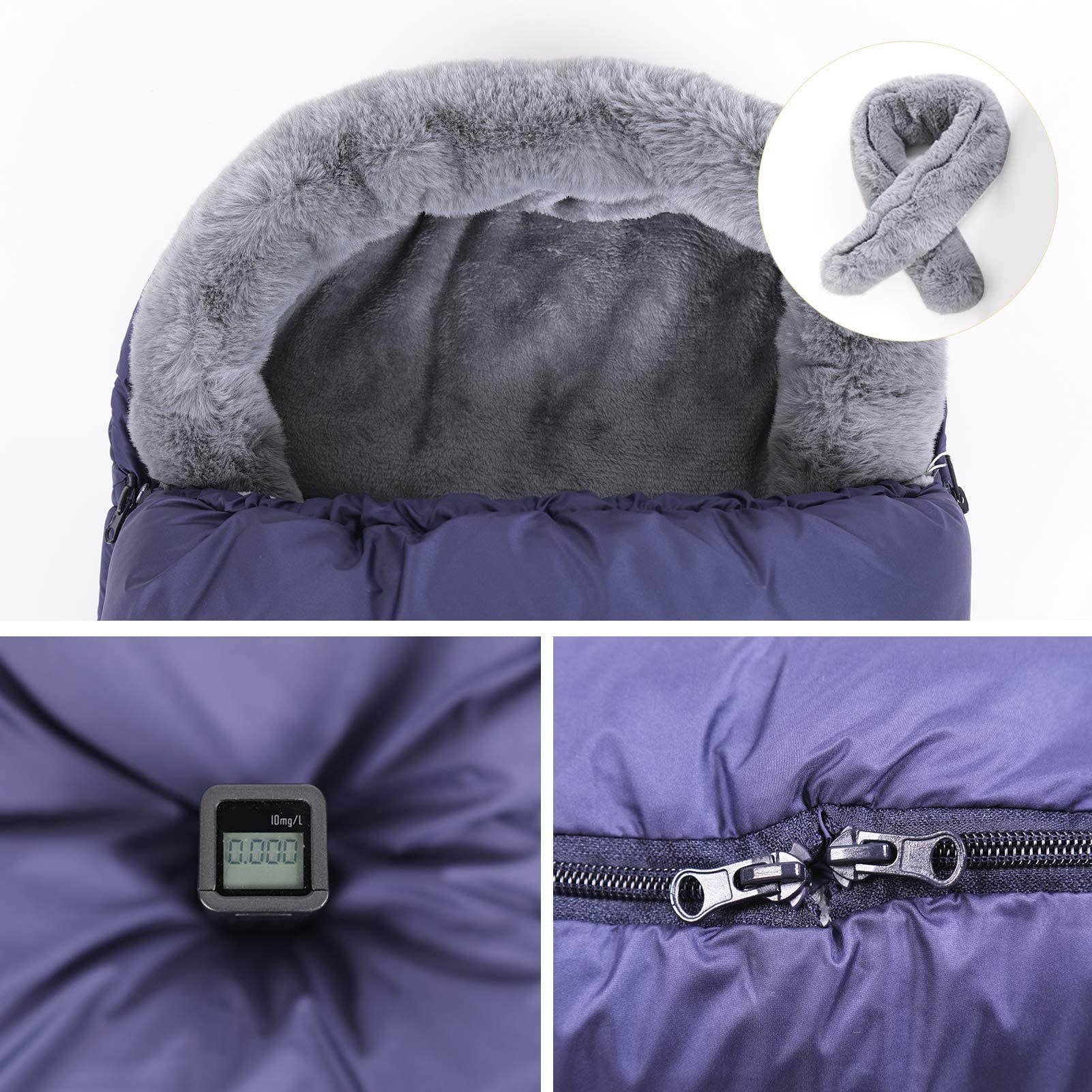 AtBabyHome Stroller Footmuff, Warm Baby Bunting Bag, Universal Stroller Sleeping Bag with Adjustable Fur Collar Scarf for Cold Winter