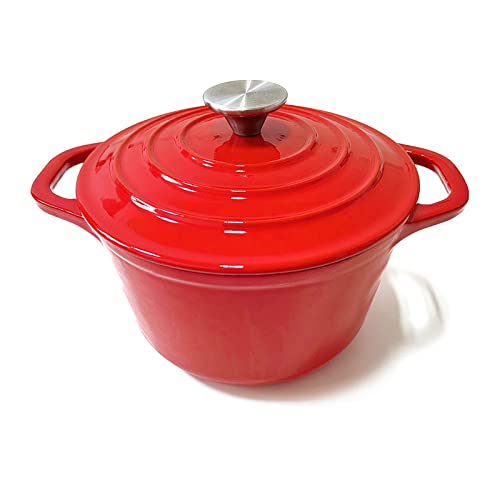 HAWOK Enameled Cast Iron Dutch Oven with Lid, 1.5 Quart Deep Round Dutch Oven with Dual Handles, Red