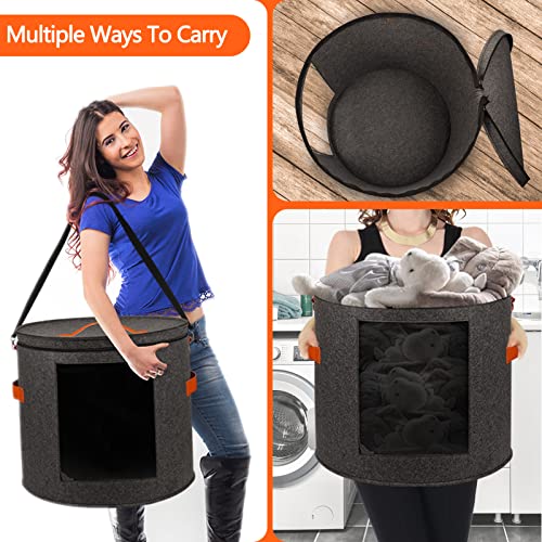 kushon Oversized Hat Storage Box for Women & Men,19" D x 17" H Cowboy Hat Boxes with 1 Wood Hook Felt travel Round Hat Organizer Box with Dustproof Lid