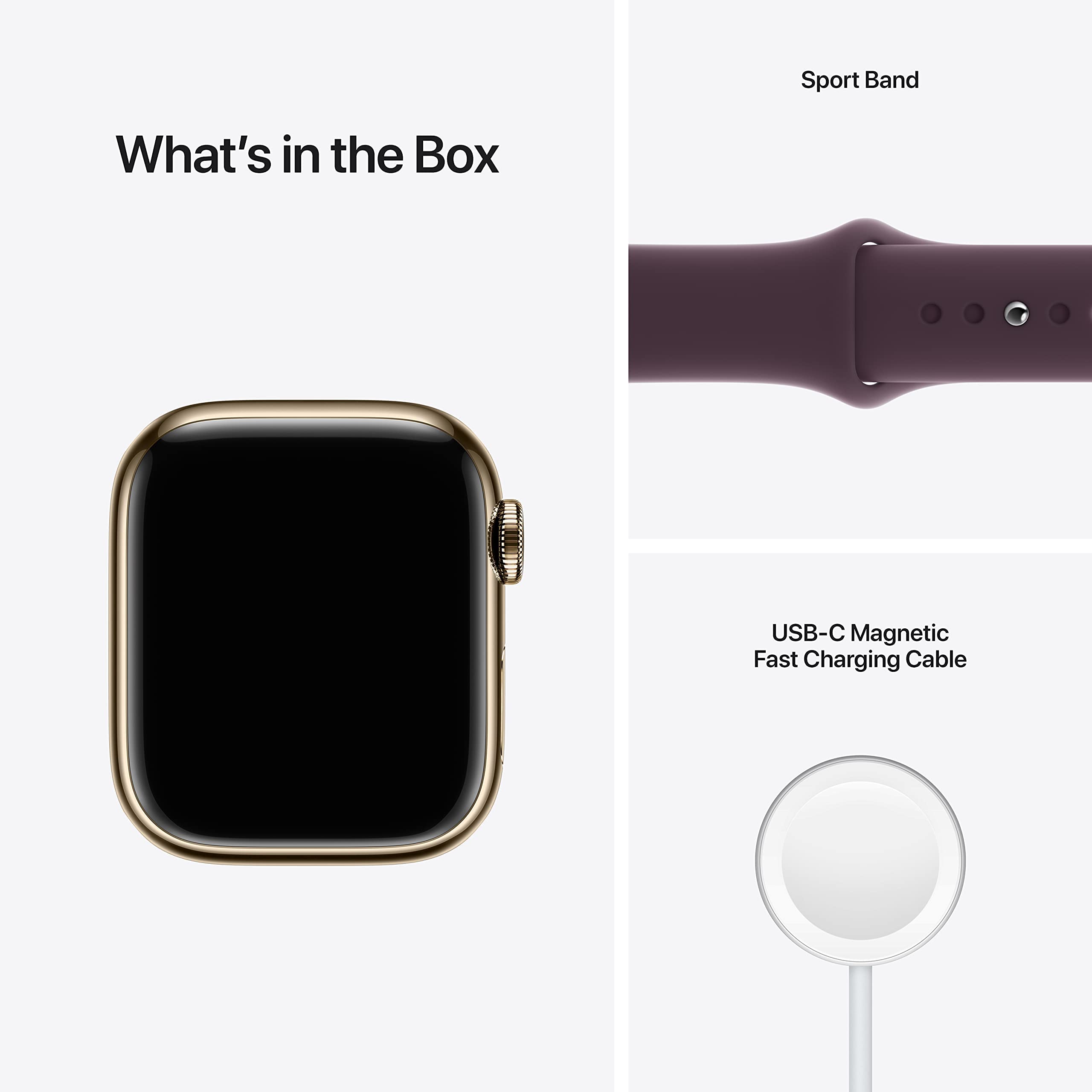 Apple Watch Series 7 (GPS + Cellular, 45MM) - Gold Stainless Steel Case with Dark Cherry Sport Band (Renewed Premium)