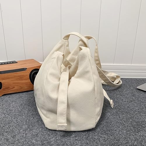 ASIEIT Unisex Canvas Crossbody Bag Wide Adjustable Strap Casual Messenger Bag Versatile Zipper Satchel Bag Large Capacity Foldable Slouchy Travel Bag (White)