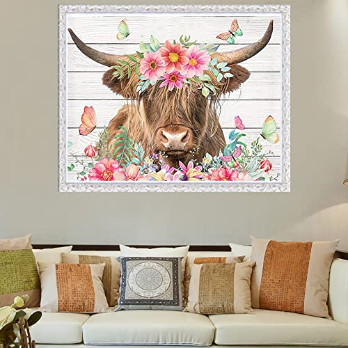 Nzhidey Diamond Painting Kits - Cow Diamond Art for Adults Kids Beginners, 5D Diamond Painting Cow for Gift Home Wall Decor(16 x 12 inch)