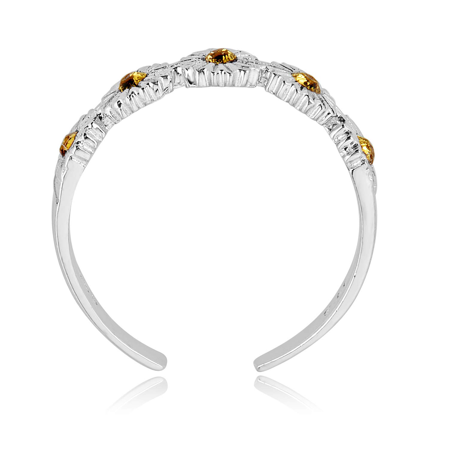 AVORA 925 Sterling Silver Adjustable Flower Toe Ring with Simulated Diamond CZ