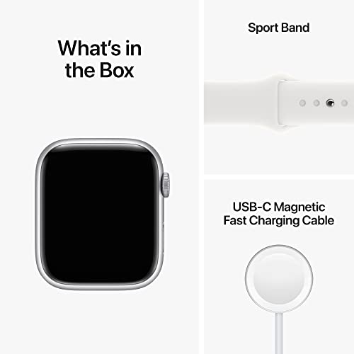 Apple Watch Series 8 [GPS, 45mm] - Silver Aluminum Case with White Sport Band, S/M (Renewed)