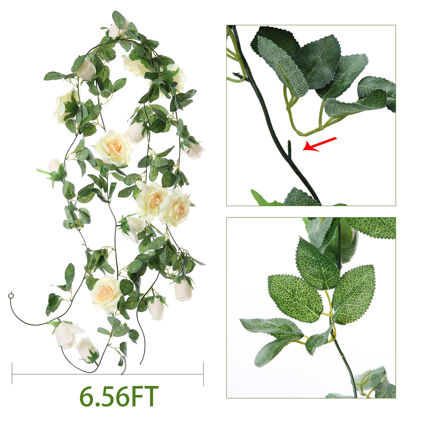 Felice Arts 2 Pack Champagne Rose Garland 13 FT Fake Flower Garland for Wedding Table Arrangement DIY Flower Wreath Decor