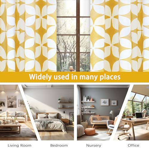 DriftAway Amelia Thermal Blackout Room Darkening Grommet Window Curtains Retro Geo Pattern Round Circle Star Print Set of 2 Panels Each 52 Inch by 84 Inch Yellow