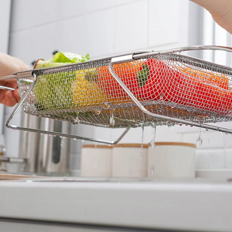HALOU Sink Drain Basket Counter Dish Drainer Stainless Steel Telescopic Drain Basket Sink Drying Rack Expandable Dish Drainer Over