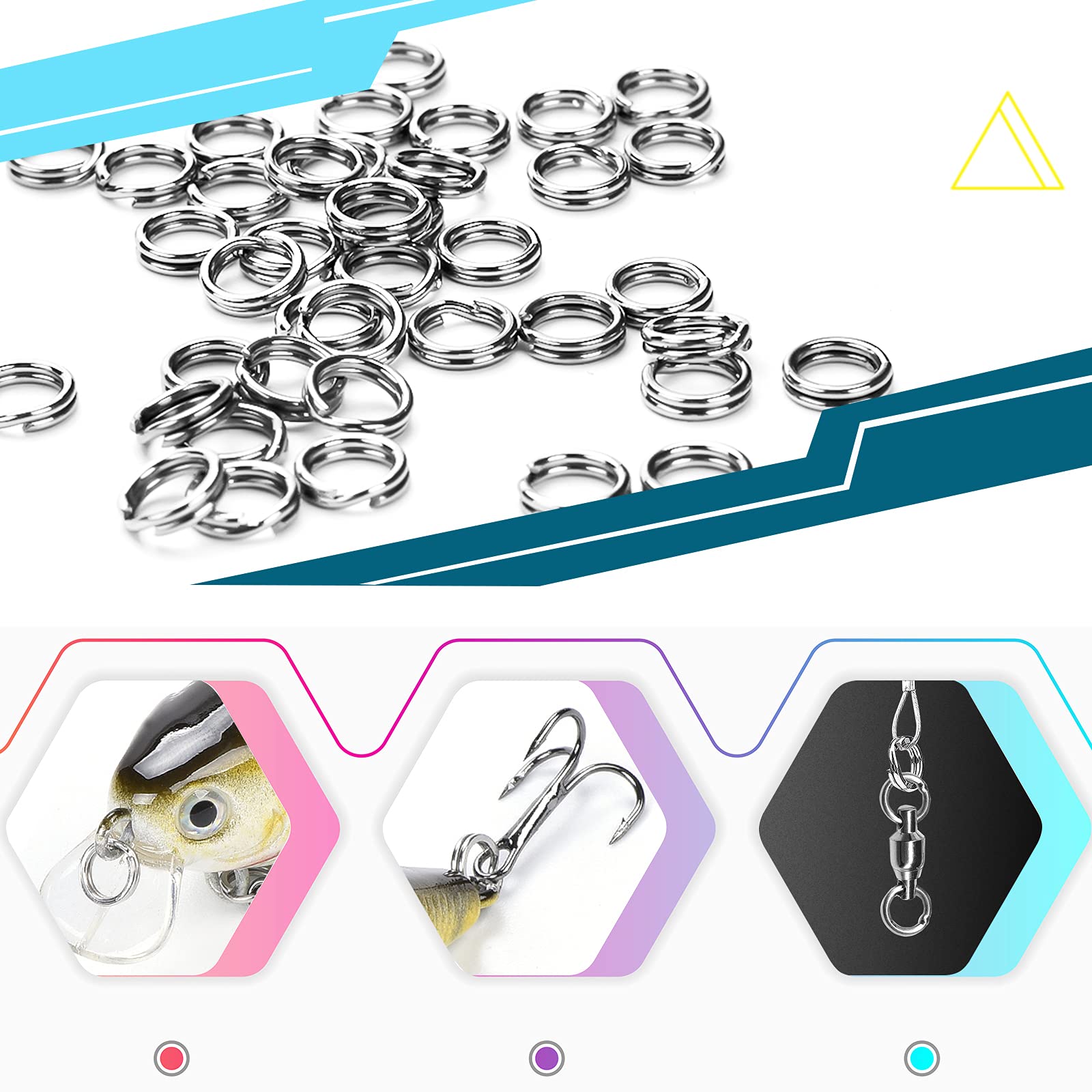 Atibin Swivel Steel Split Ring Fishing Stainless Connector Fishing Rings Snap High Strength Split Ring Saltwater 100pcs 50lbs