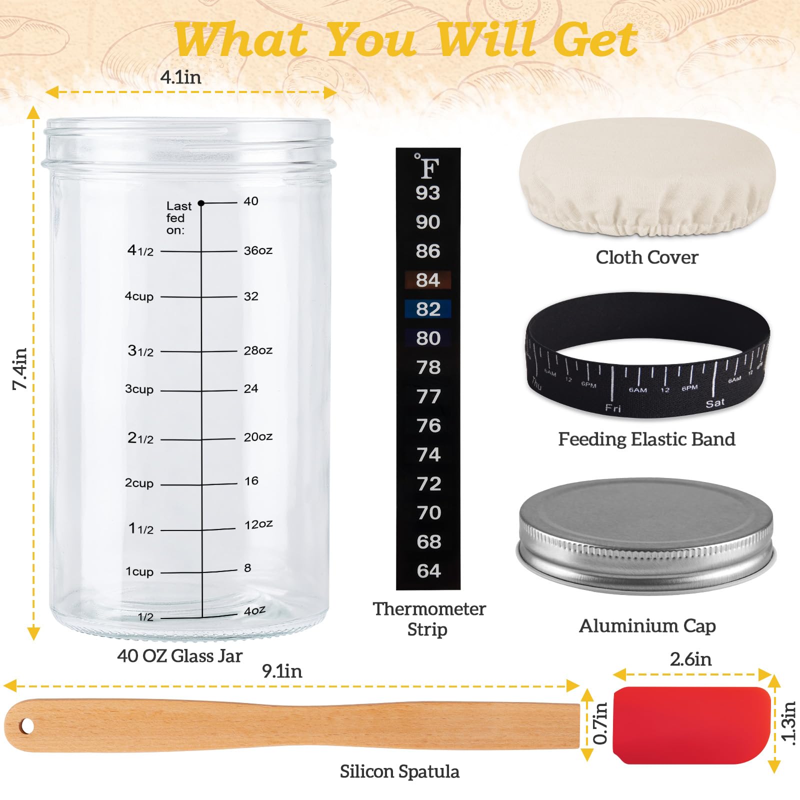 Tyniaide 40oz/1200ml Sourdough Starter Kit β Extra Thermometer Strips and Breathable Covers Included in Sourdough Starter Jar β A Perfect Sourdough Bread Starter Kit for Beginners to Expert