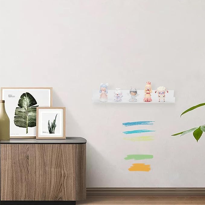BYCY Acrylic Floating Shelves for Wall Decor Storage Kids Book Display Shelves for Living Room,Clear Floating Shelves Wall Mount for Bedroom, Bathroom, Kitchen,Office (2In+4In 4Pack)