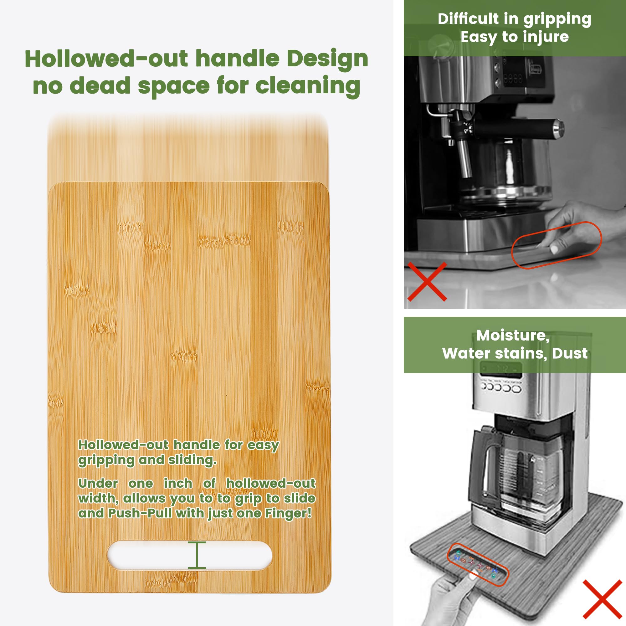 Appliances Slider Mat for Countertop & Under Cabinet,100% Bamboo Sliding Tray for Coffee Pot/Coffeemaker/Ice Maker/Air Fryer/Kitchen Aid Mixer etc,Simple Functional & 360° Easy Moving 9.5” X 14”in