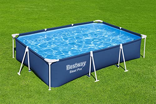 Bestway Steel Pro 118 Inch x 79 Inch x 26 Inch Rectangular Metal Frame Above Ground Outdoor Backyard Swimming Pool, Blue (Pool Only)