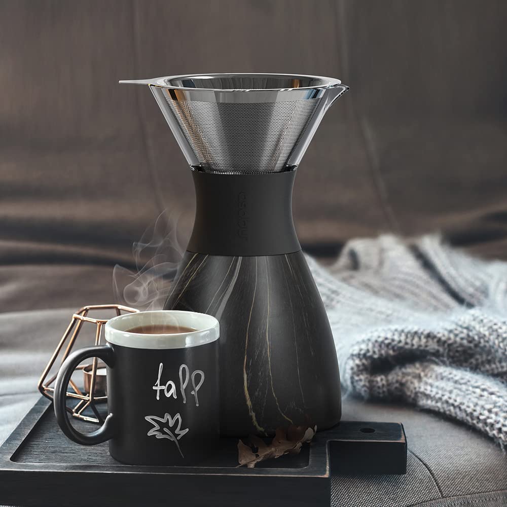 asobu Insulated Pour Over Coffee Maker (32 oz.) Double-Wall Vacuum, Stainless-Steel Filter and Take on the Go Carafe (Aqua Pink Marble)