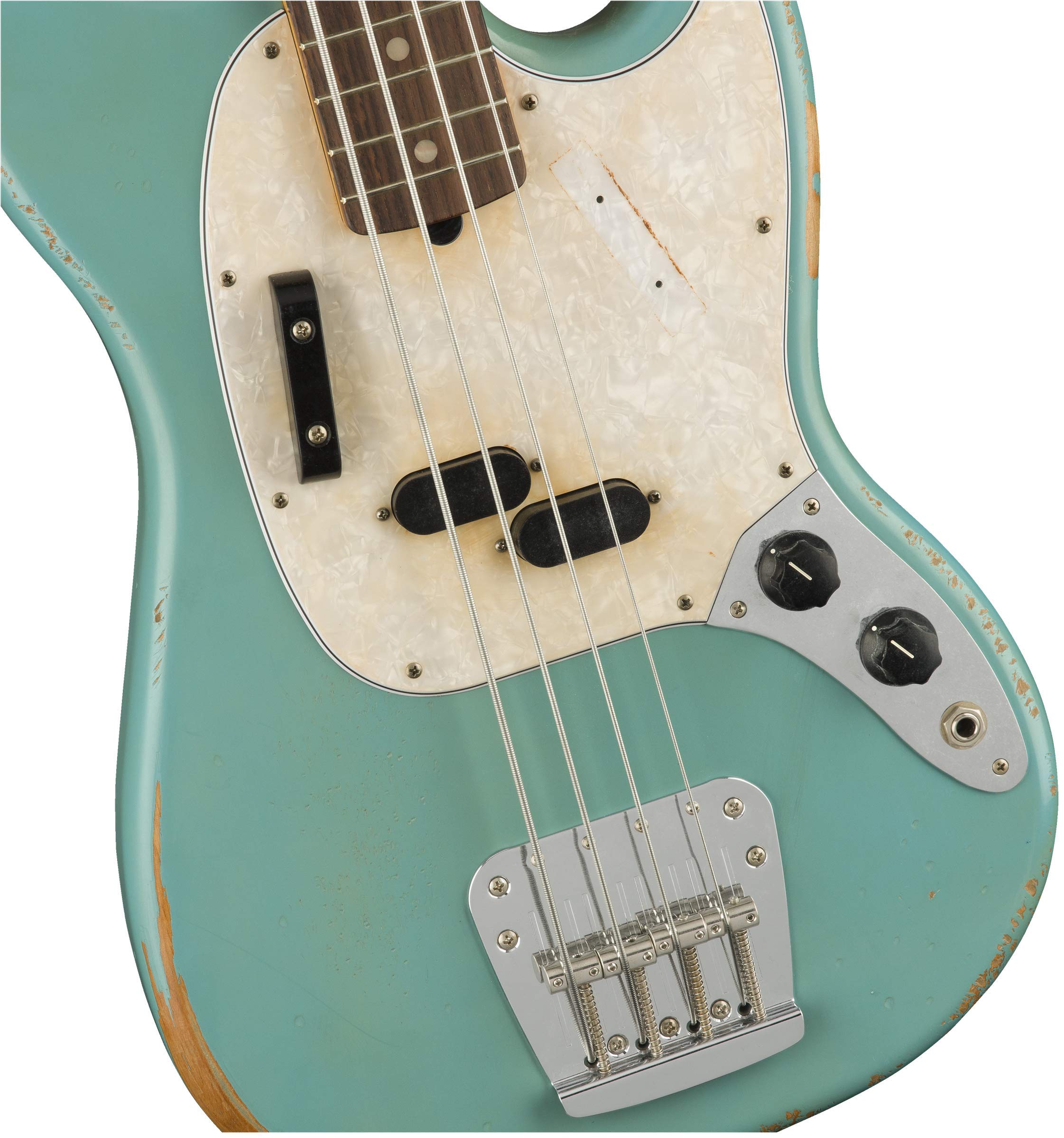 Fender JMJ Road Worn Mustang Bass, Faded Daphne Blue, Rosewood Fingerboard