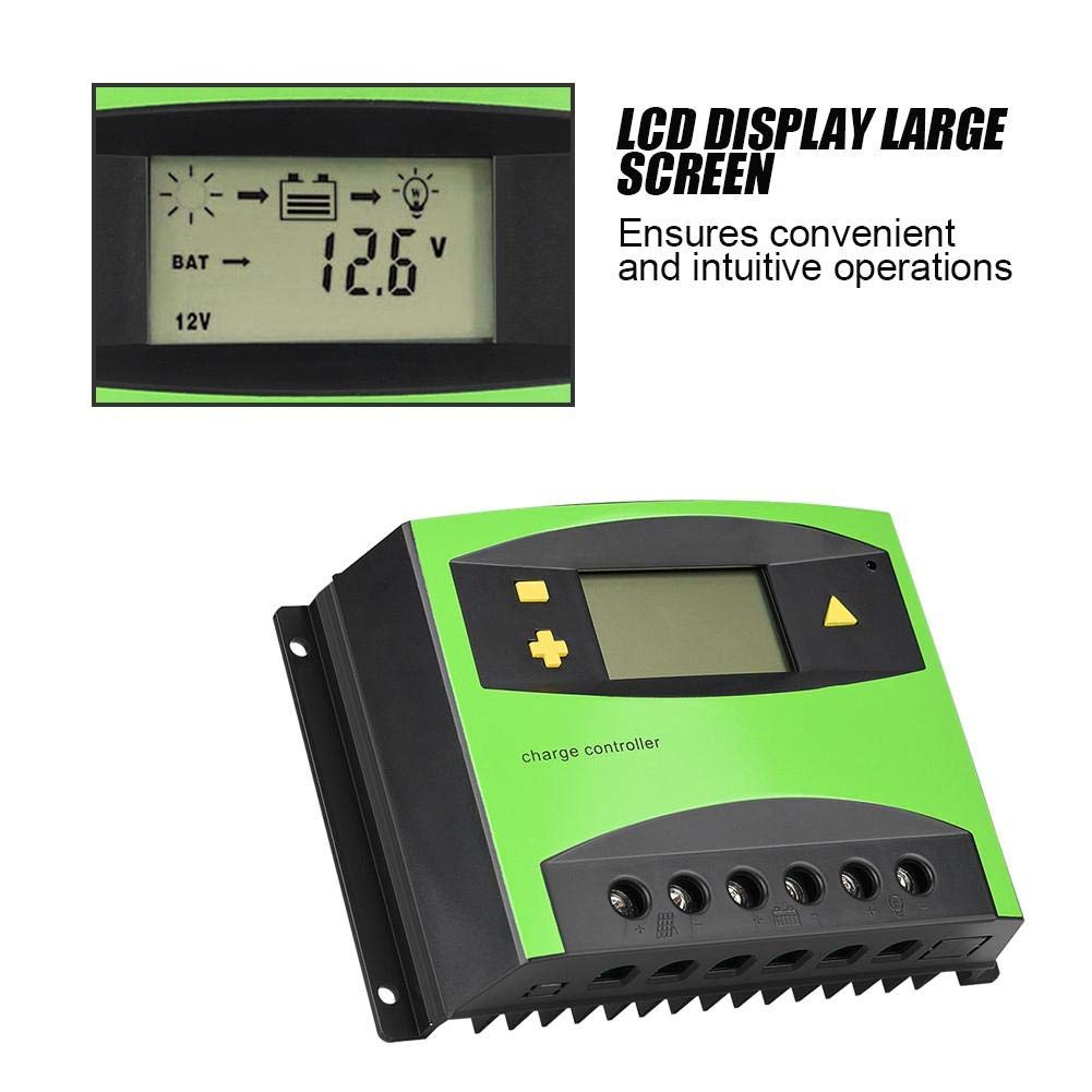 Bewinner Waterproof Solar Charge Controller 60A LCD Solar PV Charge Regulators PWM Solar Charger Controller Dual USB Intelligent Solar Charge and Discharge Controller(60A)