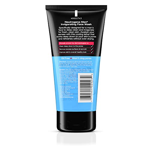 Neutrogena Men's Invigorating Daily Foaming Gel Face Wash, Energizing & Refreshing Oil-Free Facial Cleanser for Men, 5.1 fl. oz