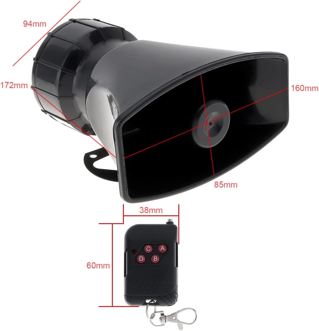 DriSentri 7 Sounds Loud Car Warning Alarm Police Fire Siren Horn Speaker with Remote Controller 12V 100W, Siren for Car