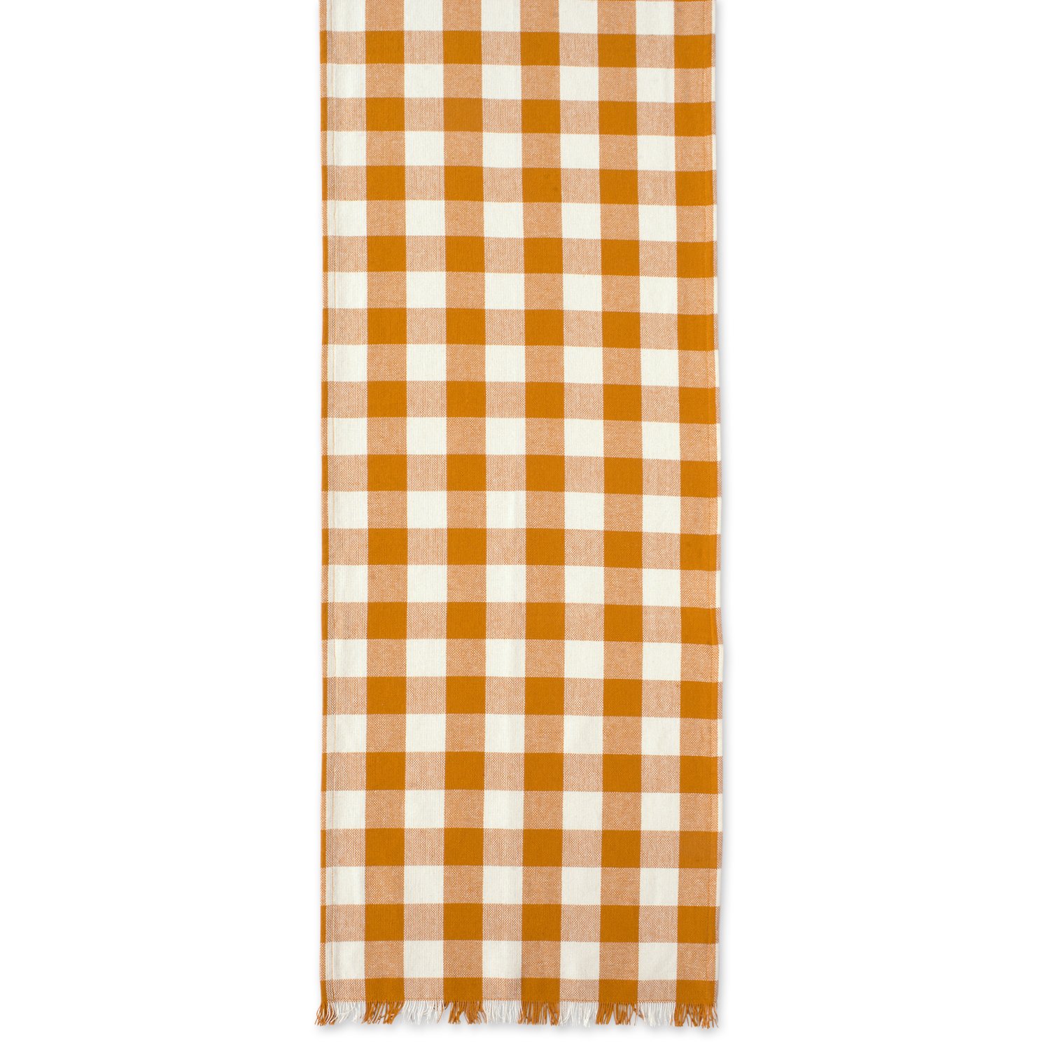 DII Heavyweight Fringed Check Tabletop Collection, Table Runner, 14x108, Pumpkin Spice
