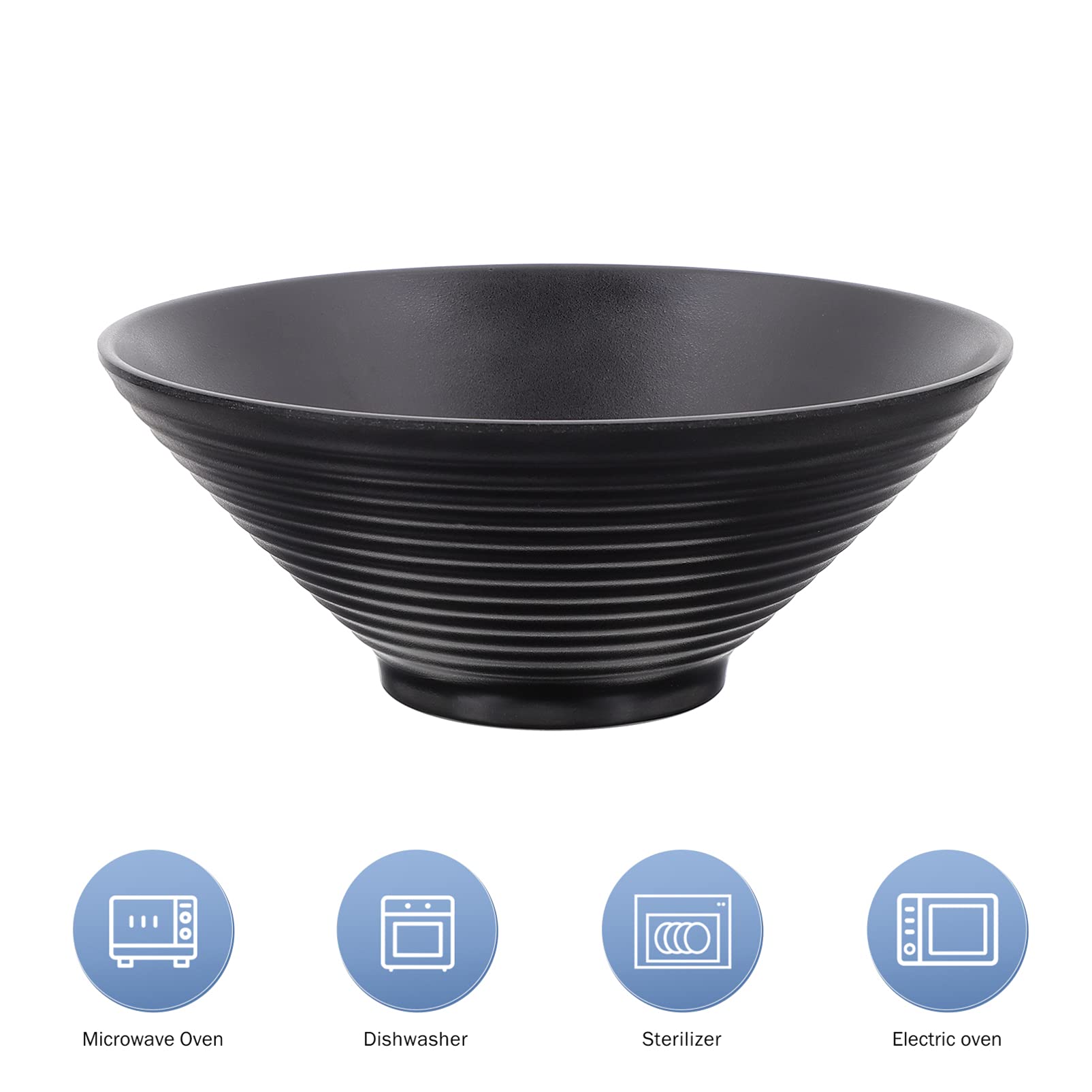 BESTonZON Japanese Style Ramen Bowls, Soup Bowl Melamine Hard Plastic Dishware Ramen Bowl Set with Matching Spoon and Chopsticks for Pho Udon Asian Dishes (4, Black, 9 inches)