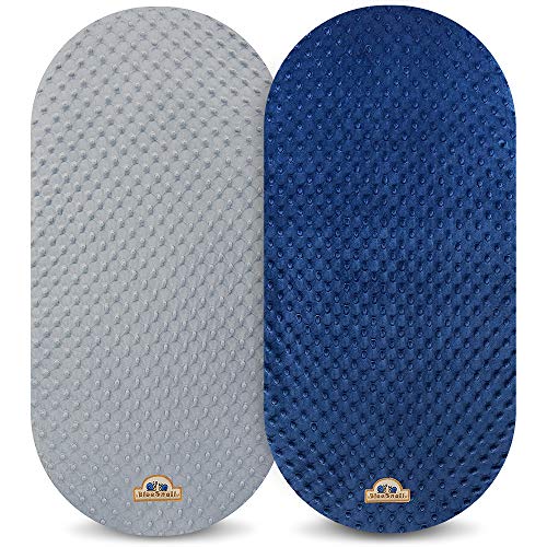 BlueSnail Soft and Strechy Minky Bassinet Fitted Sheet, Cradle Sheets for Bassinet Pad/Mattress 2pk (Bassinet, Navy+Gray)