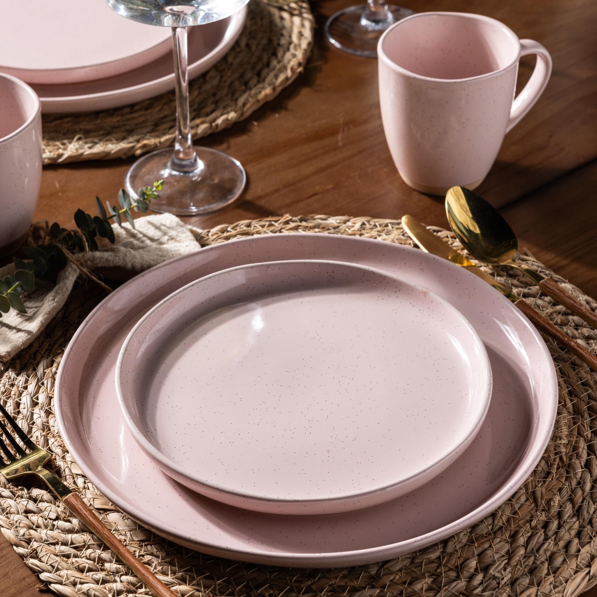 AmorArc Ceramic Dinnerware Sets for 4, 12 Pieces Handpainted Plates and Bowls Set with Wavy Rim, Chip and Scratch Resistant Stoneware Dishes Set, Dishwasher & Microwave Safe, Light Blue