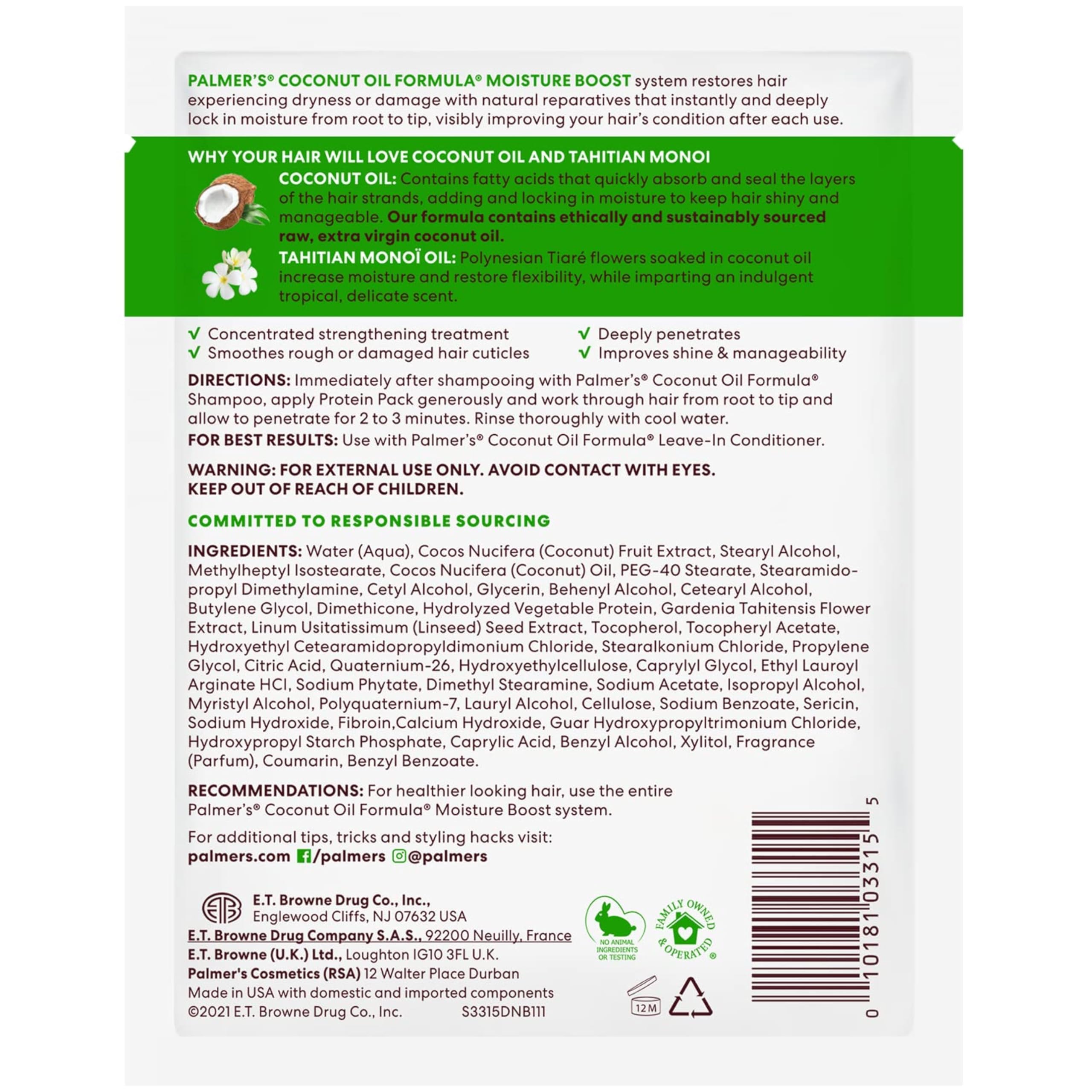 Palmer's Coconut Formula Moisture Boost 2.1 Oz. Protein Pack (12 Pieces) (62ml)