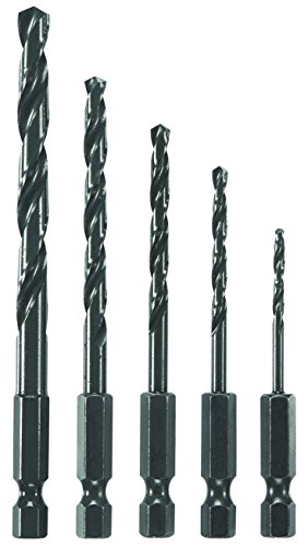 BOSCH BL5IM 5-Piece Assorted Set Black Oxide Metal Drill Bits Impact Tough with Impact-Rated Hex Shank for Applications in Steel, Copper, Aluminum, Brass, Oak, MDF, Pine, PVC and More