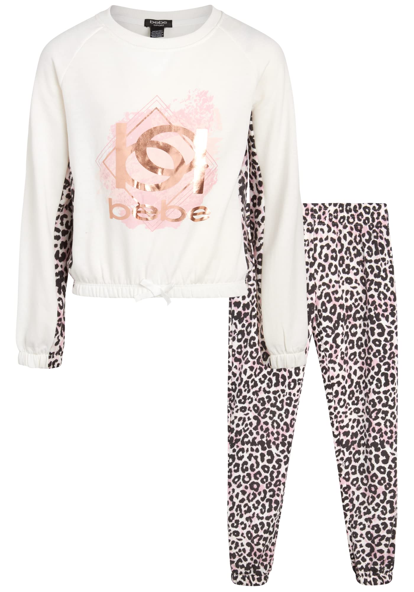 bebe Girls' Jogger Set ? 2 Piece Active Fleece Pullover Sweatshirt and Sweatpants (Little Girl/Big Girl), Size S(4), Grey