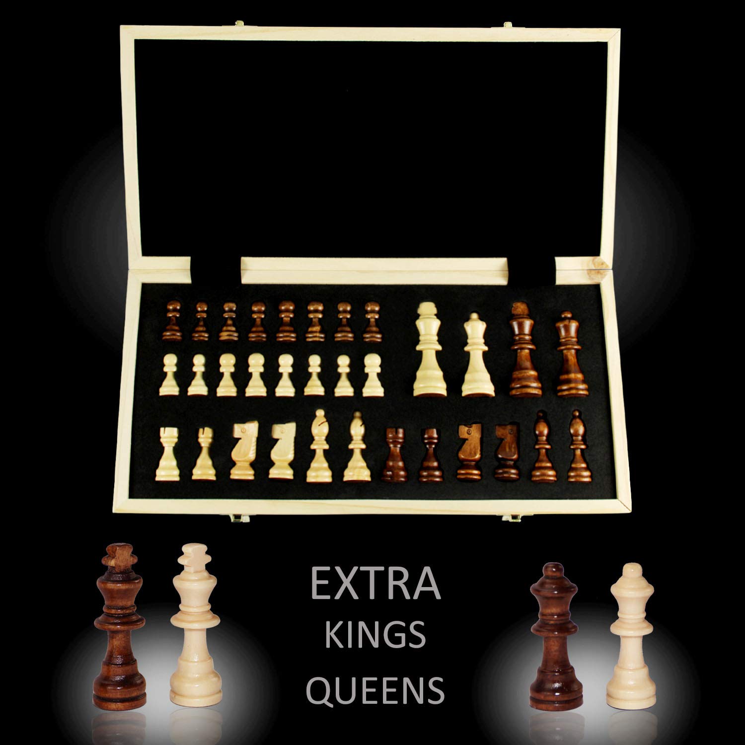ASNEY Upgraded Magnetic Chess Set, 12β x 12β Folding Wooden Chess Set with Magnetic Crafted Chess Pieces, Chess Game Board Set with Storage Slots, Includes Extra Kings, Queens and Carry Bag