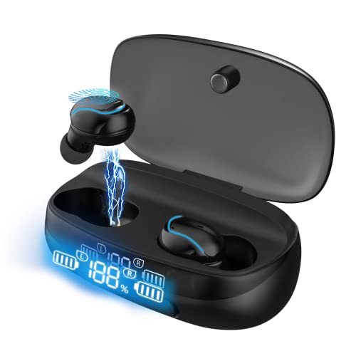 Bluetooth Earphone In-Ear, Wireless Earbuds Touch Control with Microphone, Bluetooth 5.2 Noise Cancelling Headphones, HiFi Stereo, IP67 Waterproof, LED Display Fast Charging Case, for Sport and Work.