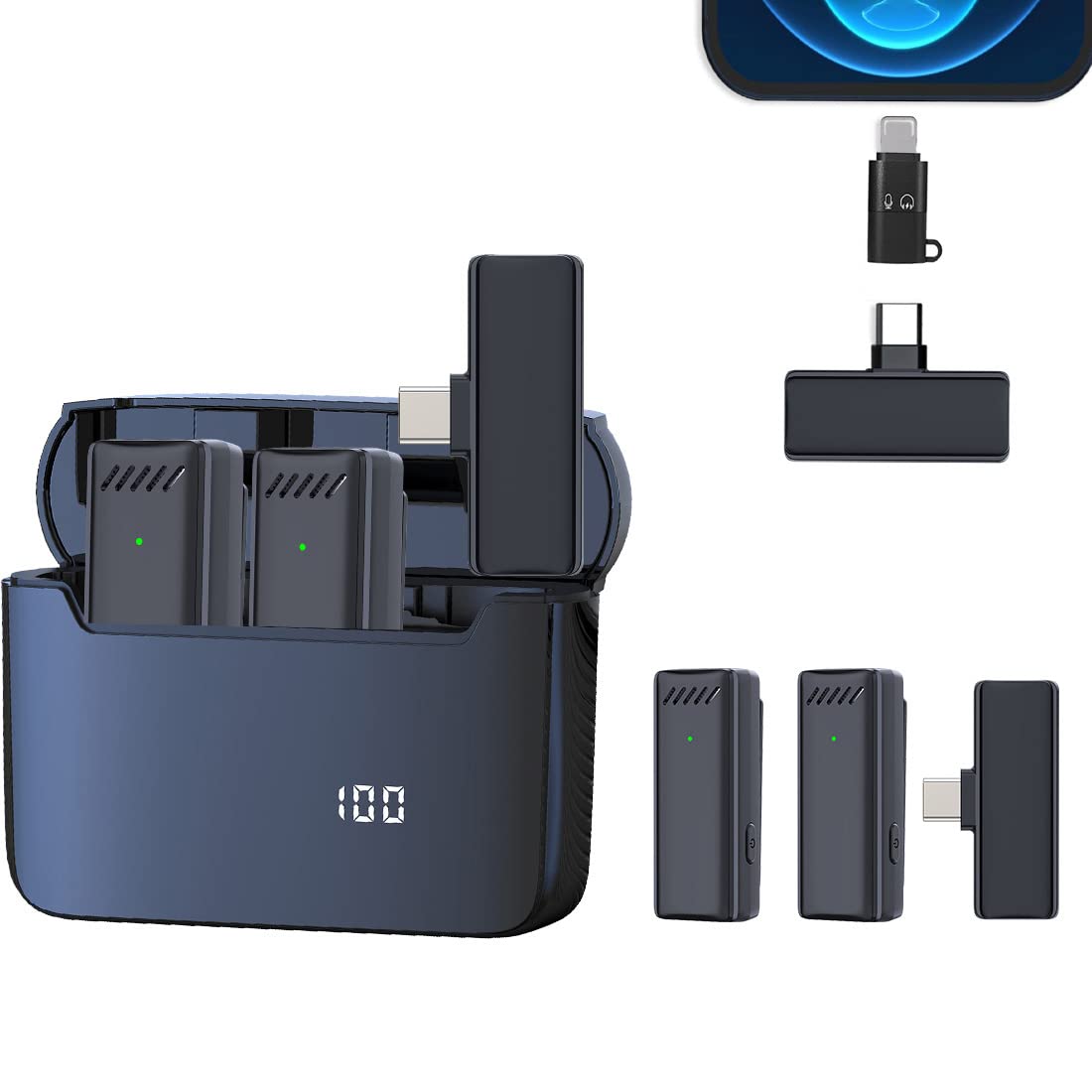 BaoDanRen Wireless Lavalier Microphone,Wireless Lavalier Lapel Microphone for Android iPhone Tablet with Indicator Charging Case,Plug-Play with 2 Pack Microphone for Video Recording,Tiktok,YouTube