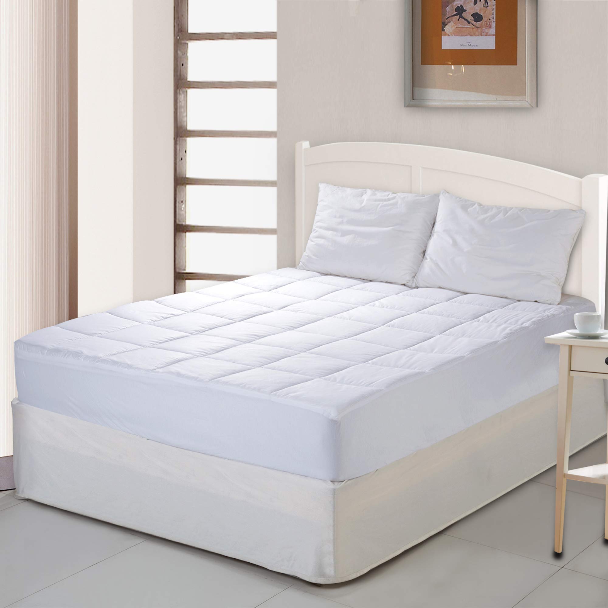 Cottonpure Self-Cooling Sustainable 100% Cotton Fill and Cover Mattress Pad, Queen,White