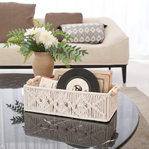 Mkono 4PCS Set - Hanging Shelf Wall Wood Floating Storage Shelves Leather Strap Swing Organizer Set of 2, and Macrame Storage Baskets for Baby Nursery Room Decor