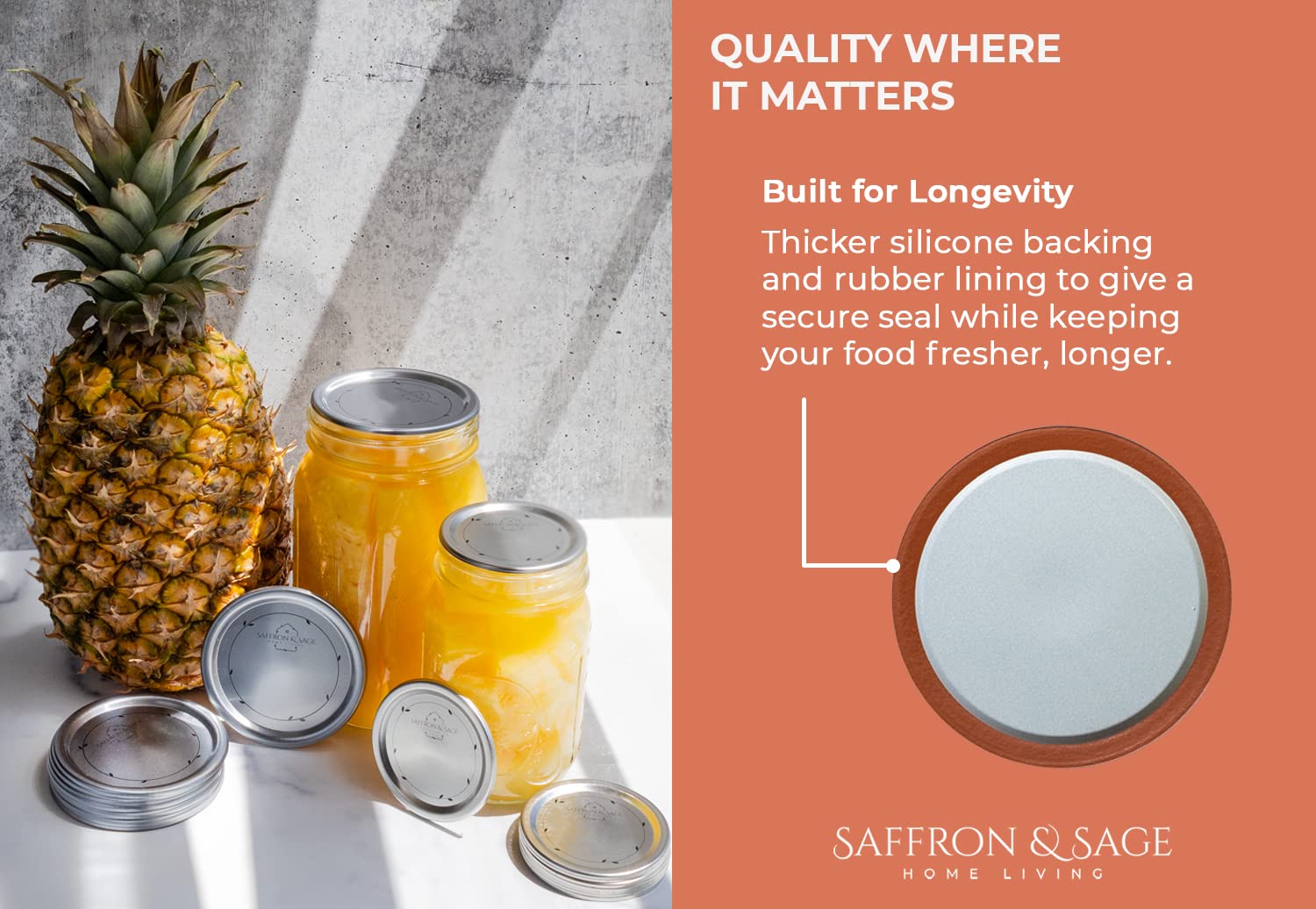 Saffron & Sage Canning Lids Regular Mouth - 120 Count Quality Universal Lids for Ball, Kerr Mason Jars - Good Sealing Performance for a Tight Seal, Food Grade, Rust Proof, and Thick to Prevent Warping
