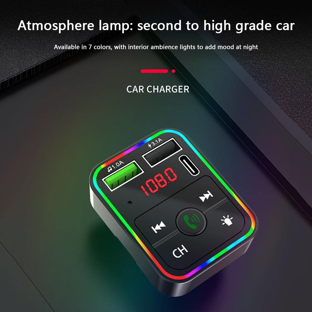 Bluetooth Car Adapter, Fm Transmitter Bluetooth, Wireless Modulator with Led Display Car Kit, Fast Car Charger & USB C Port, MP3 Player Radio Kit for Car Stereo, 12V Cigarette Lighter Adapter
