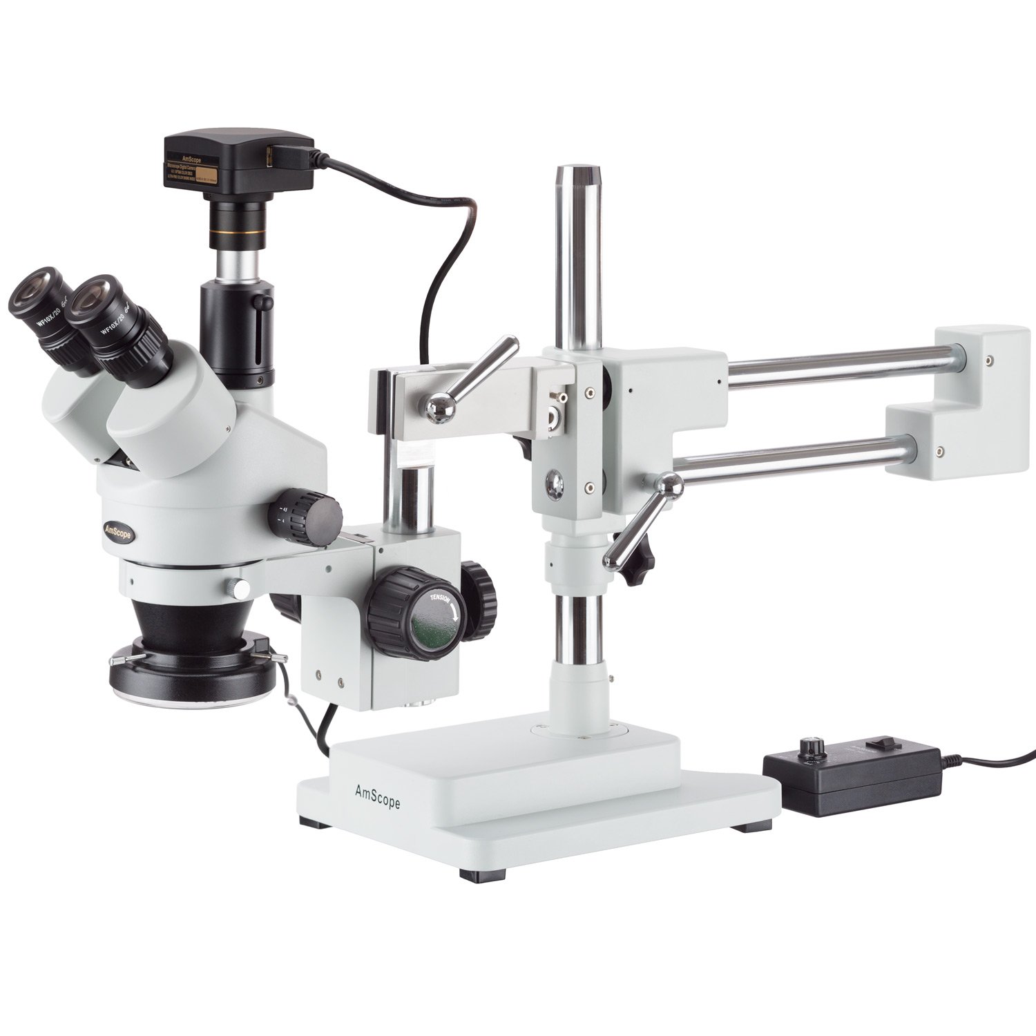 AmScope 3.5X-90X Simul-Focal Stereo Zoom Microscope on Boom Stand with 144-LED Ring Light and 16MP USB3 Camera