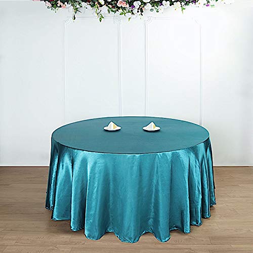 BalsaCircle 108-Inch Teal Round Satin Tablecloth Table Cover Linens for Wedding Party Catering Kitchen Dining Events Kitchen Dining