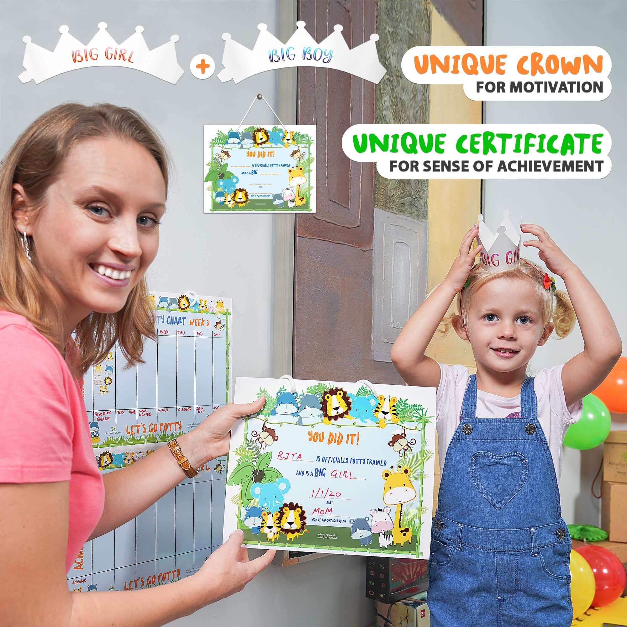 ATHENA FUTURES Potty Training Timer Watch with Flashing Lights and Music Tones and Potty Training Chart for Toddlers - Fun Animal Design