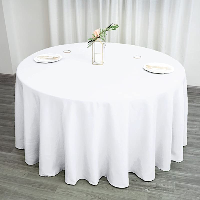 BalsaCircle 6 pcs 120 inch White Round Tablecloths Fabric Table Cover Linens for Wedding Party Polyester Reception Banquet Events Kitchen Dining