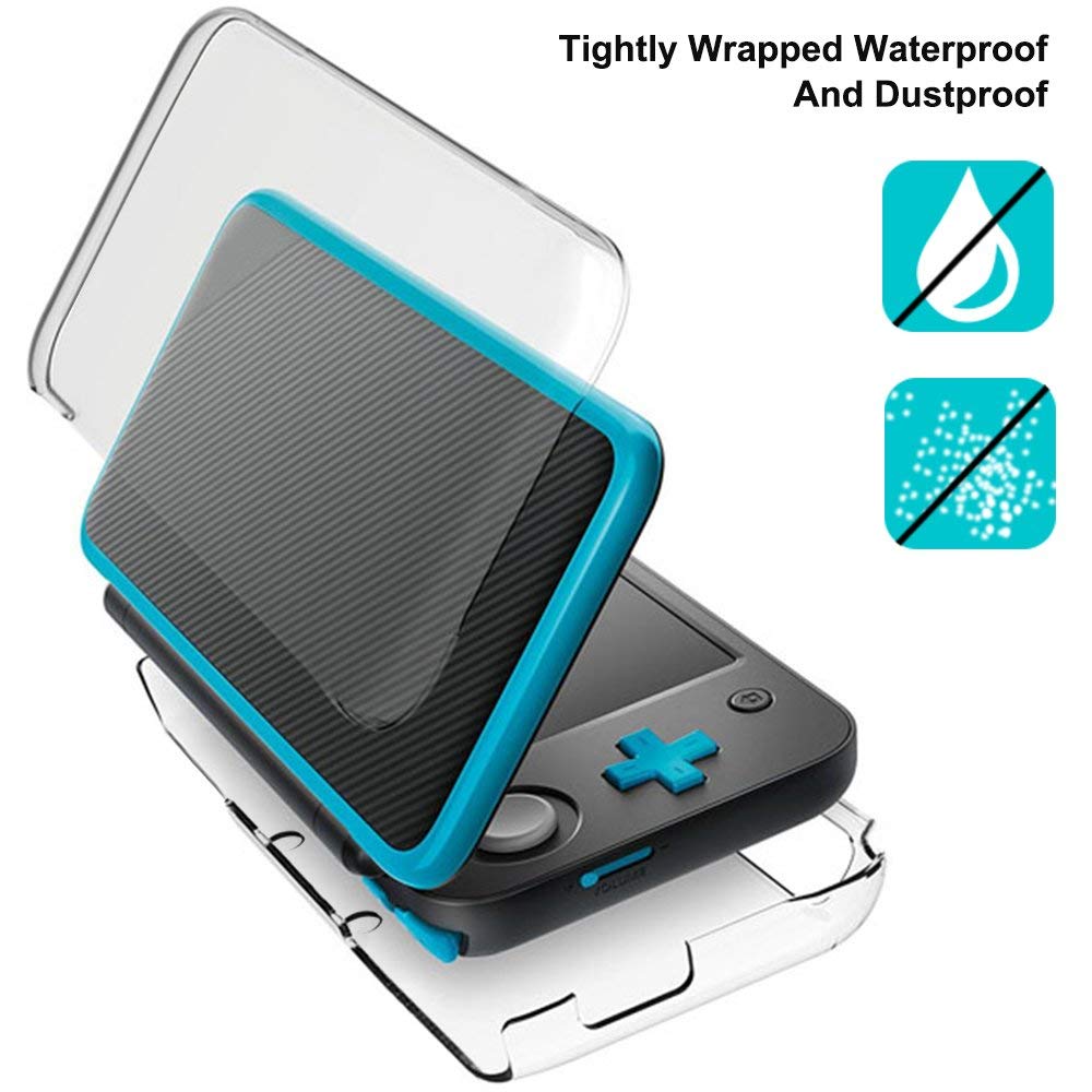 Hard Case Compatible New 2DS XL with 2 Packs Screen Protector, AFUNTA Anti-Scratch Crystal Clear Case, with 4 Pcs Tempered Glass Protective Films for Top and Bottom Screen