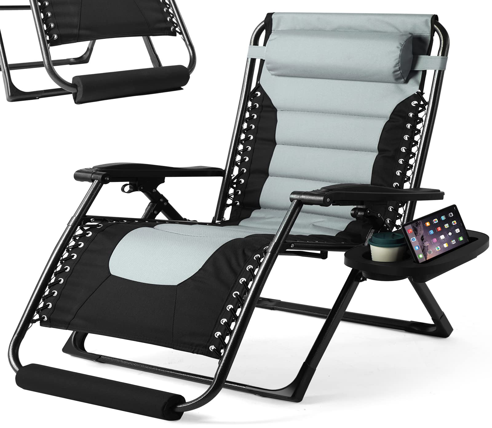 Fitnessclub Zero Gravity Chair, 350Lbs Capacity Oversize XL Outdoor Anti Gravity Chairs, Patio Lounge Folding Adjustable Recliner with Adjustable Headrest, Foot Pad & Cup Holder