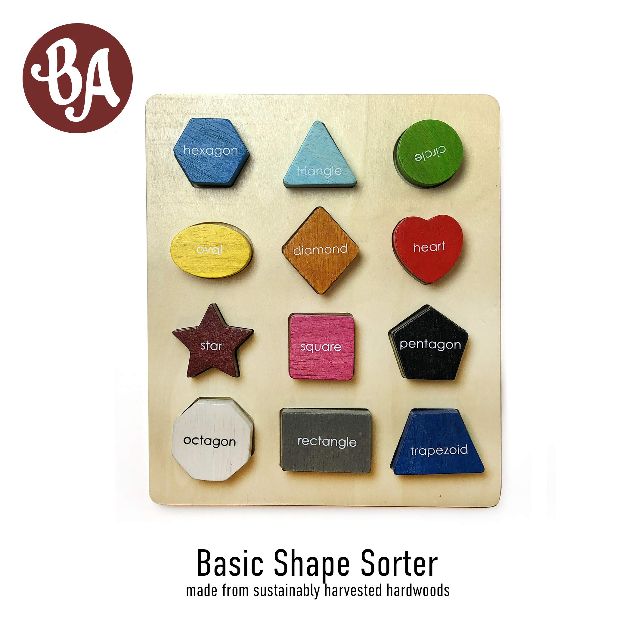 Basic Shape Sorter by BeginAgain Toys, 12-Piece Educational Puzzle for Preschool-Aged Children