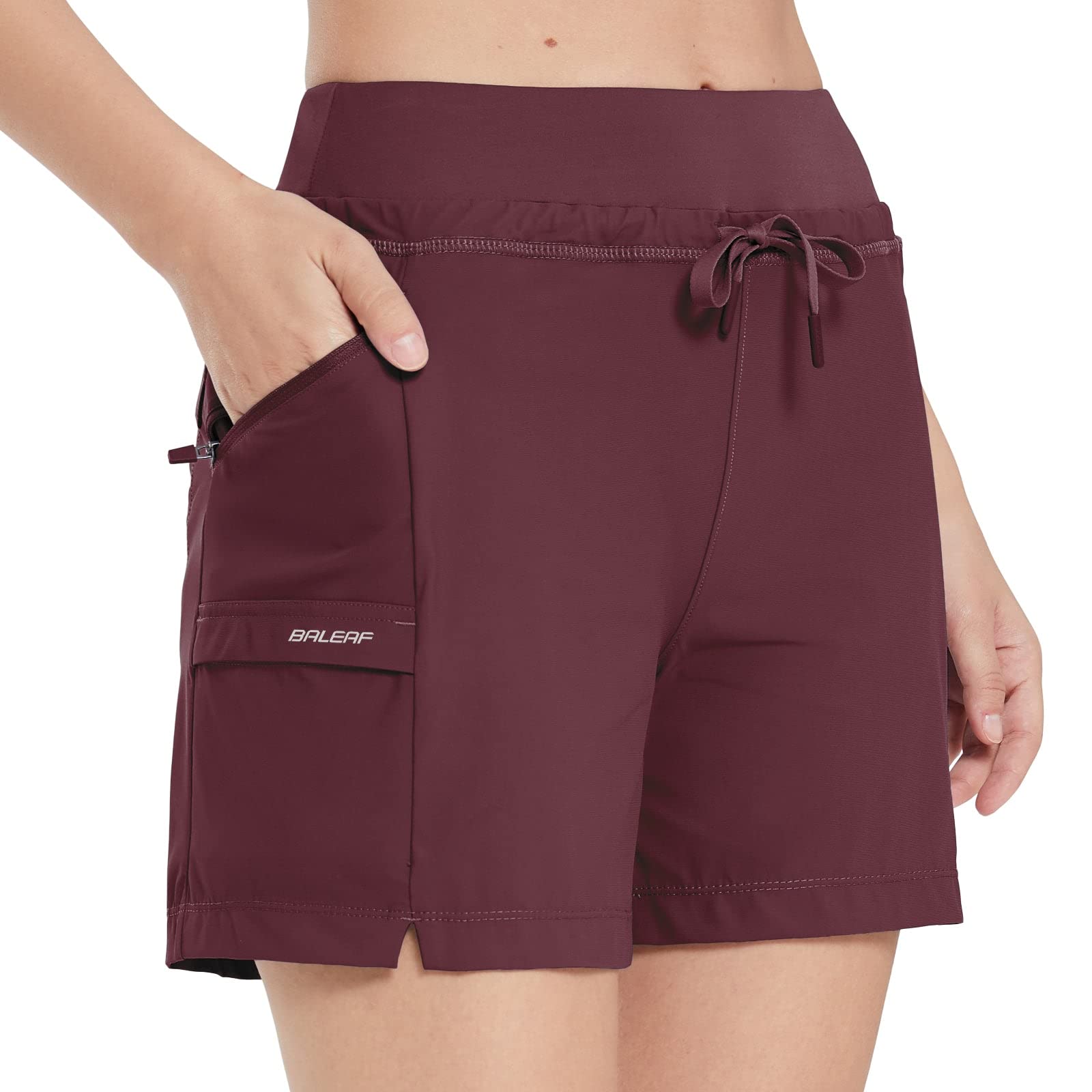 BALEAF Women's 5" Casual Shorts for Summer Stretch Elastic Waist Quick Dry Lightweight Pockets for Running Hiking Prune Size S