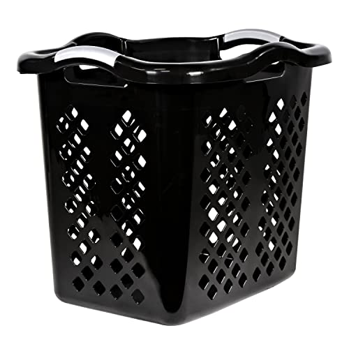 EGEN Home Logic 2 Bushel Lamper Plastic Laundry Basket with Silver Handles, Black