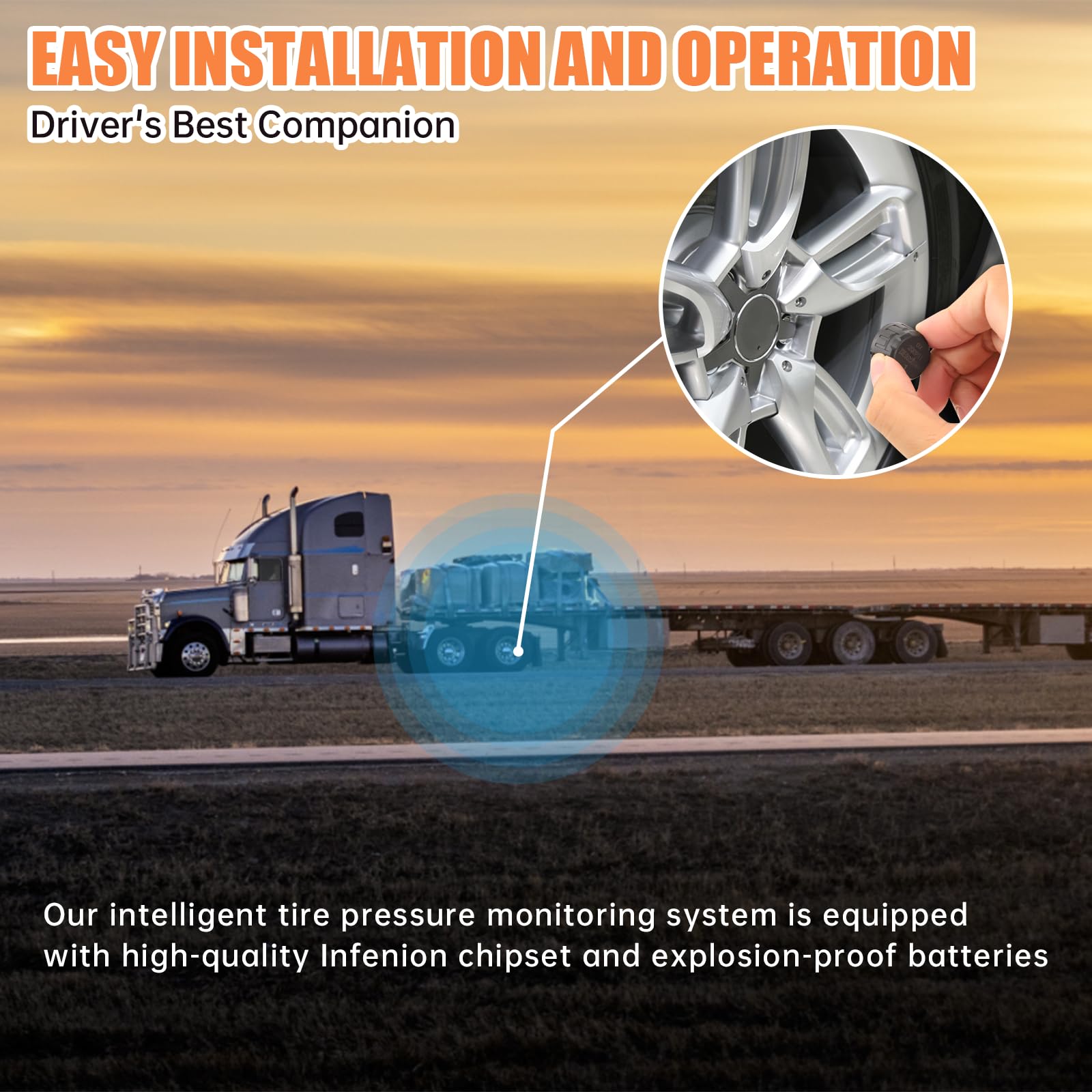 ATMOREA Tire Pressure Monitoring System RV TPMS with 6 Sensors 7 Alert Modes & Real Time Display Pressure&Tempereture Auto Sleep Mode