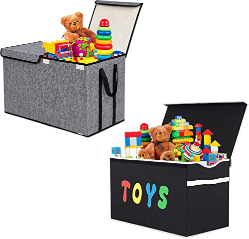 YOLOXO 2 Pack Large Kids Toy Box Chest Storage Organizer with Flip-Top Lid
