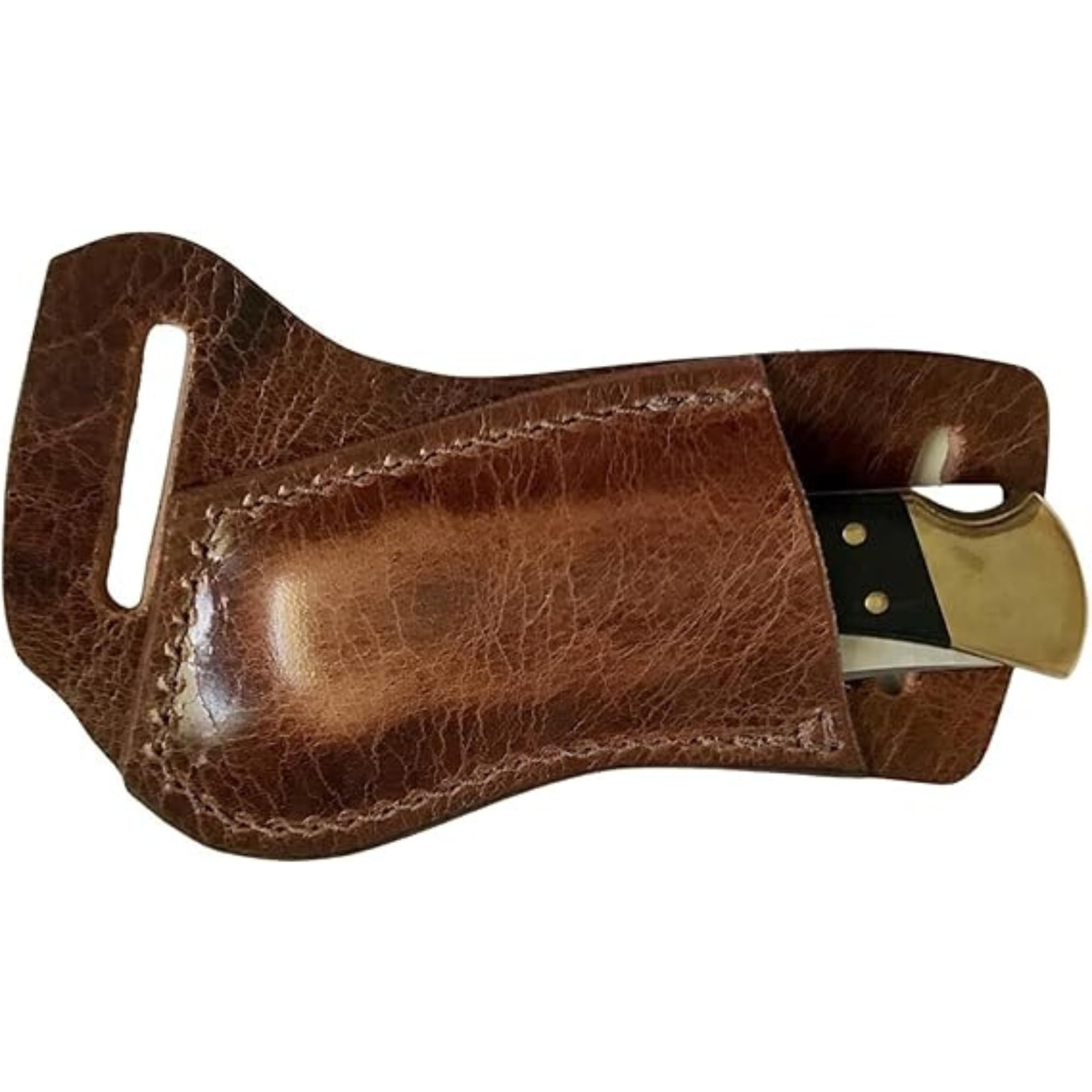 Custom Leather Sheath for Buck 110 or 112 with Water Buffalo Antique Brown Leather Sheath | Left-Hand Cross Draw to fit on Right Side | Strong and Durable | Sheath ONLY